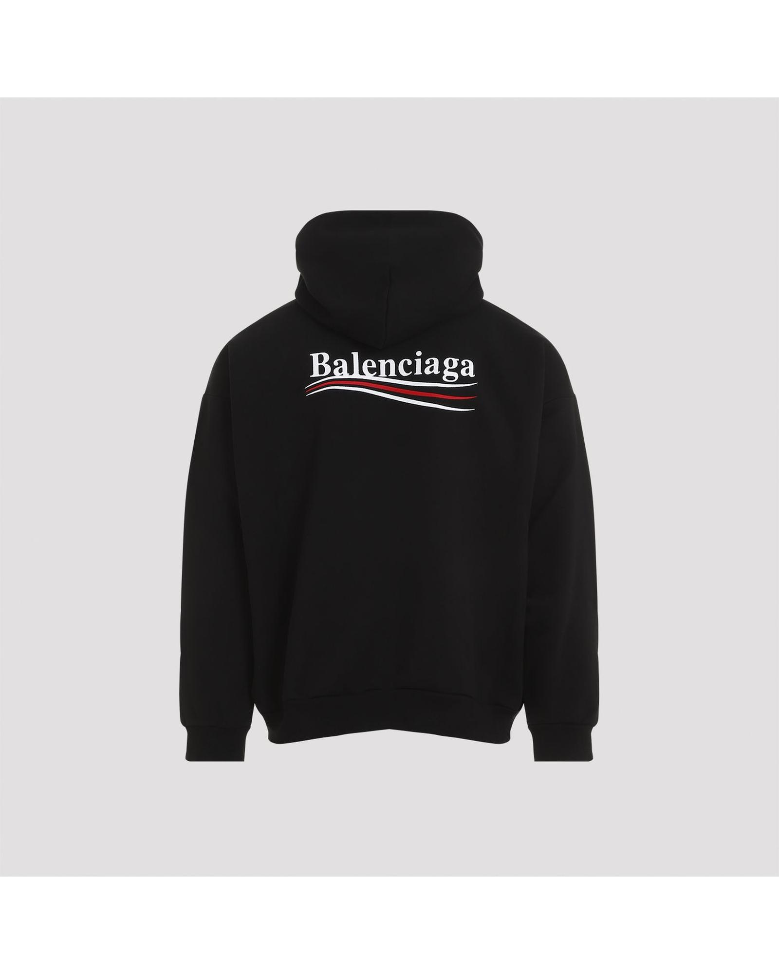 BALENCIAGA Logo Print Cotton Terry Hoodie Men Black Sweaters ...